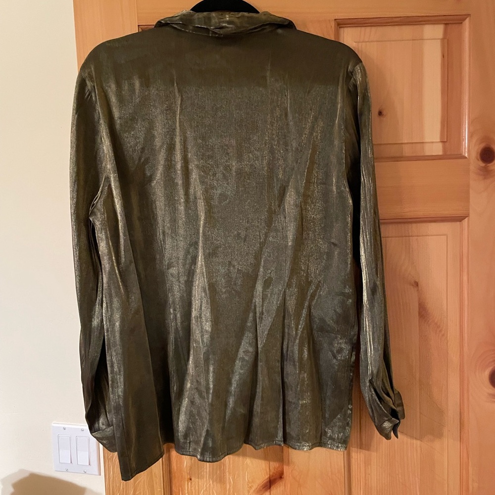 Vintage Metallic Olive Green Gold Bronze Blouse - Gem